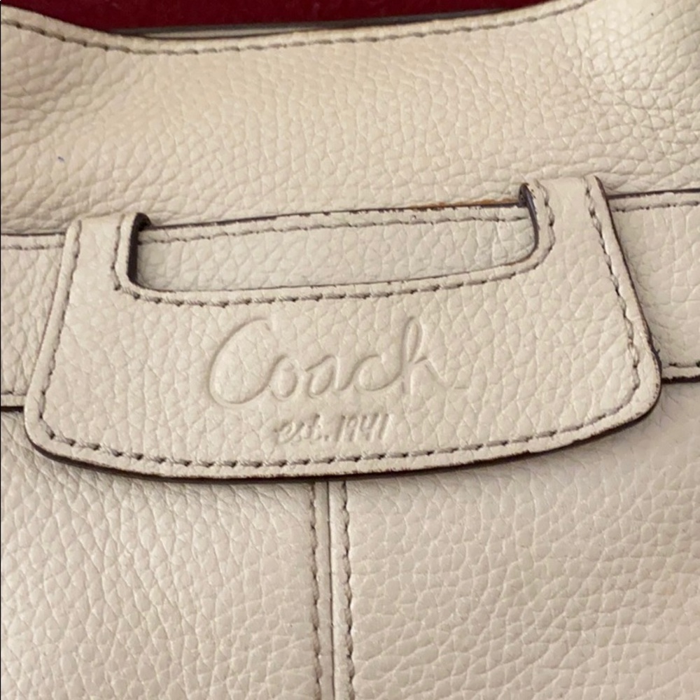 Coach Ivory Leather Handbag - Pink Satin Inside - Gem